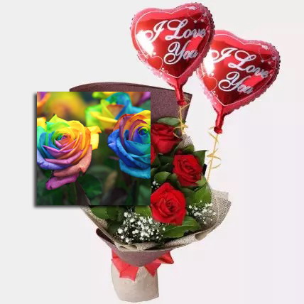 3 red 3 rainbow roses bouquet | White Room Florist